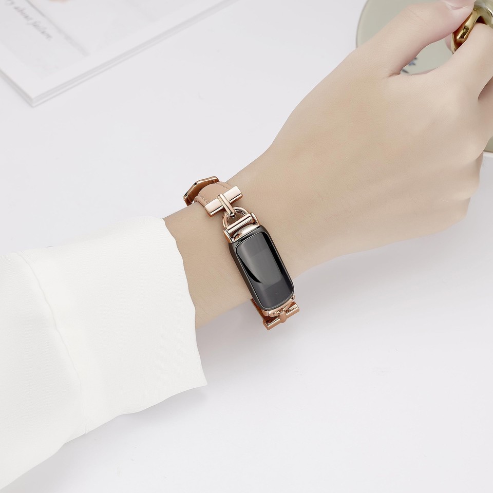 Fitbit Luxe Leather Band w/ D-Shape Metal Buckle Rose Gold/Wheat for ...
