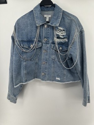 Forever 21 Denim Cut Off Jacket Ladies Size 0X 100% Cotton Bling Accent ...