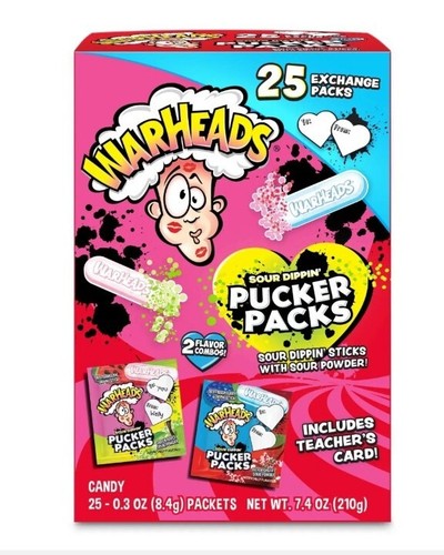 Warheads Sour Candy 25 Ct Dipping Stick Pucker Packs Fundip Powder ...