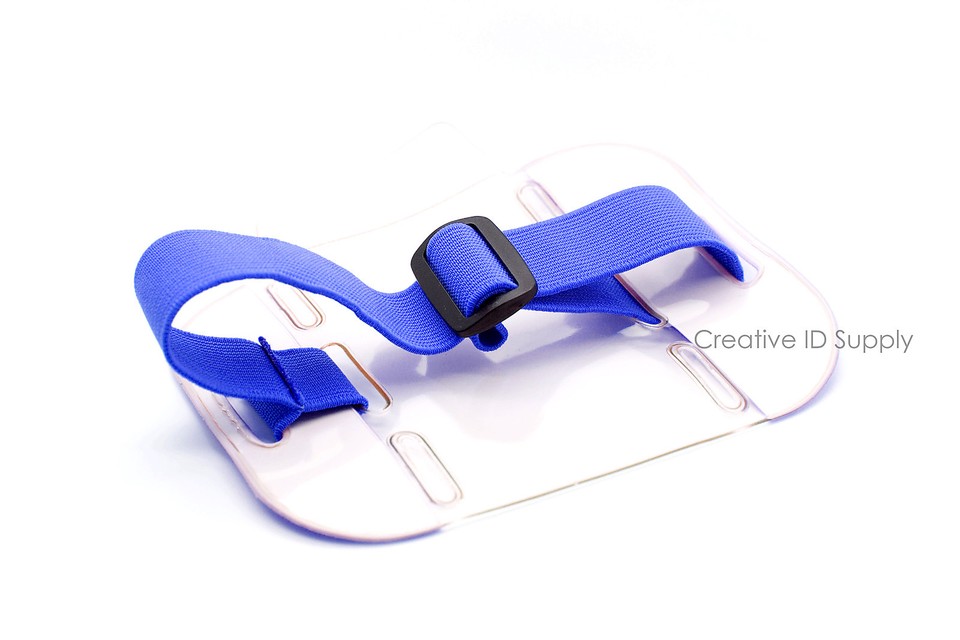 Reflective Blue Arm Band Photo ID Badge Holder Vertical w/ Elastic Blue ...