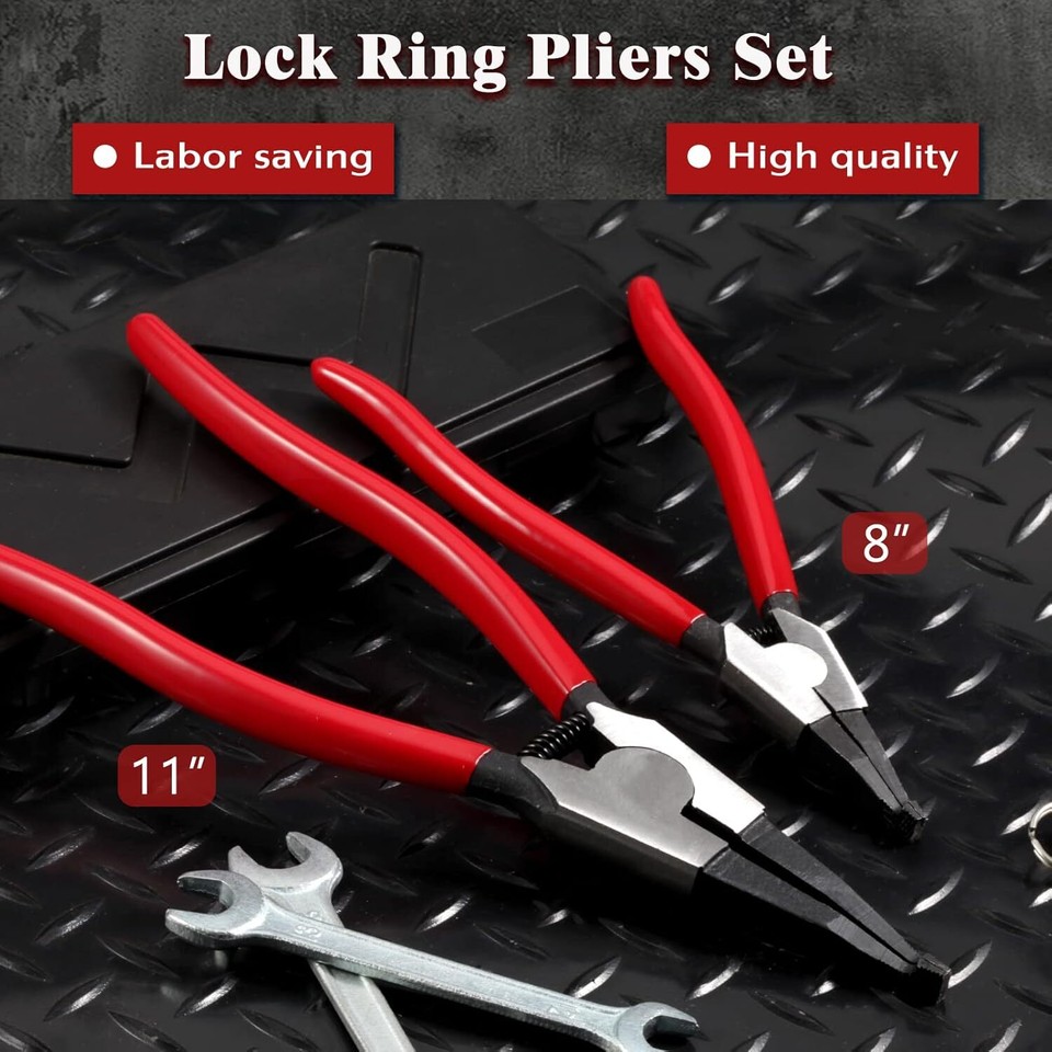2 PCS Heavy Duty Lock Ring Pliers Set Flat Snap Ring Pliers Special ...