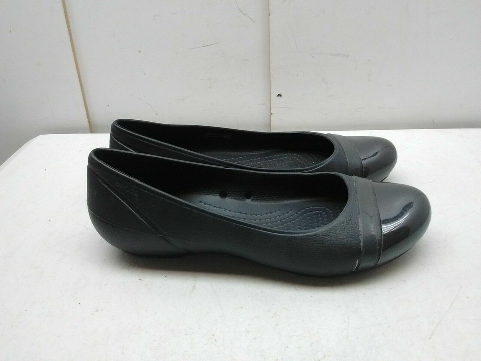Crocs Black Rubber Slip On Ballet Flats Cap Toe Pump Casual Women's ...