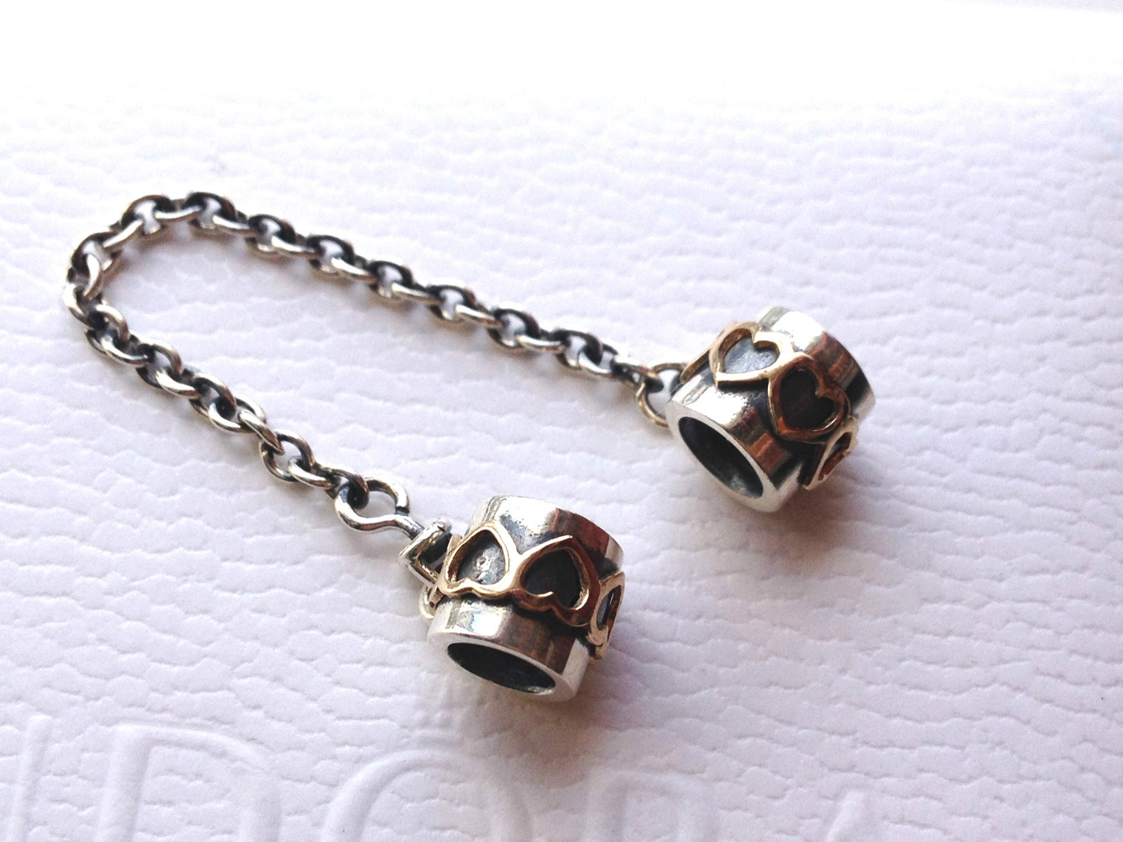 AUTHENTIC Pandora Hearts Silver and Gold 14Ct Safety Chain 5cm 790307 ...