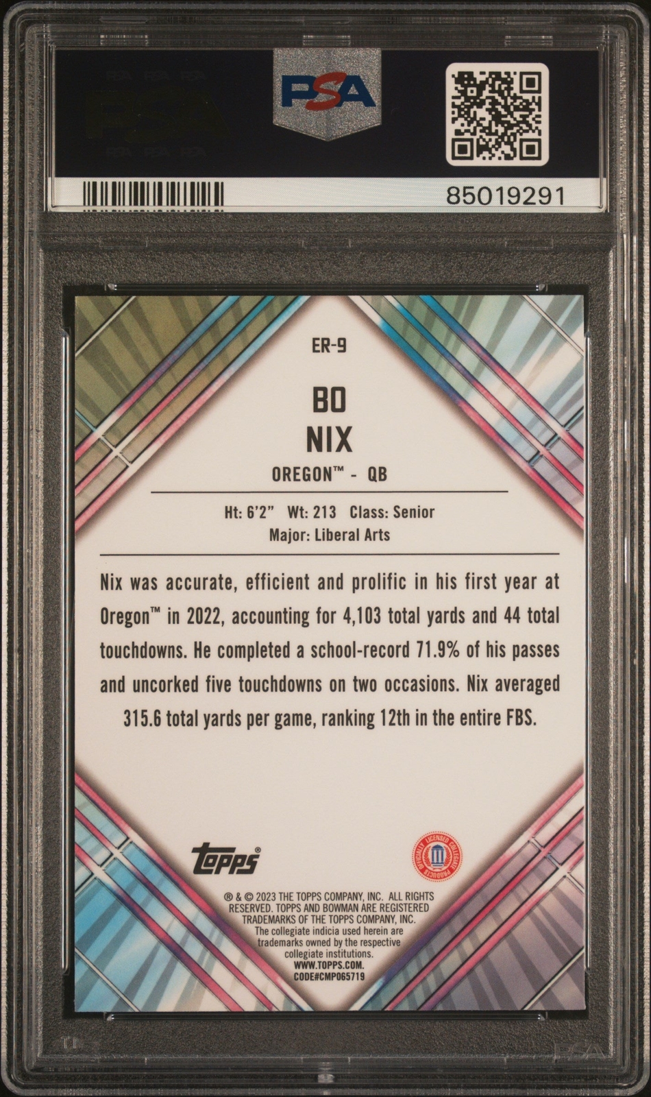 Graded 2023 Bowman U Chrome Bo Nix #ER9 U/D Early Risers RC Football ...