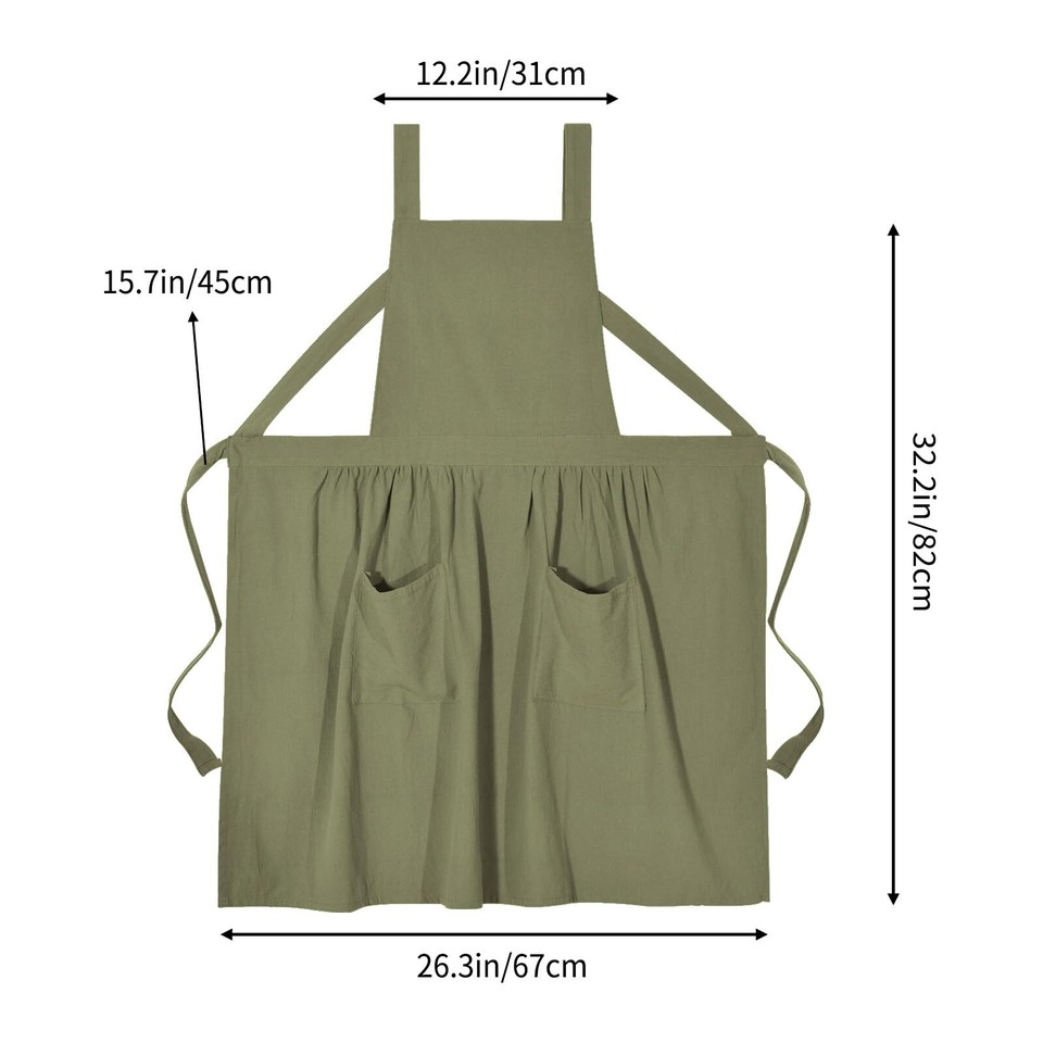 Cotton Linen Pinafore Apron Dress for Women with Pockets Cute Art Chef ...