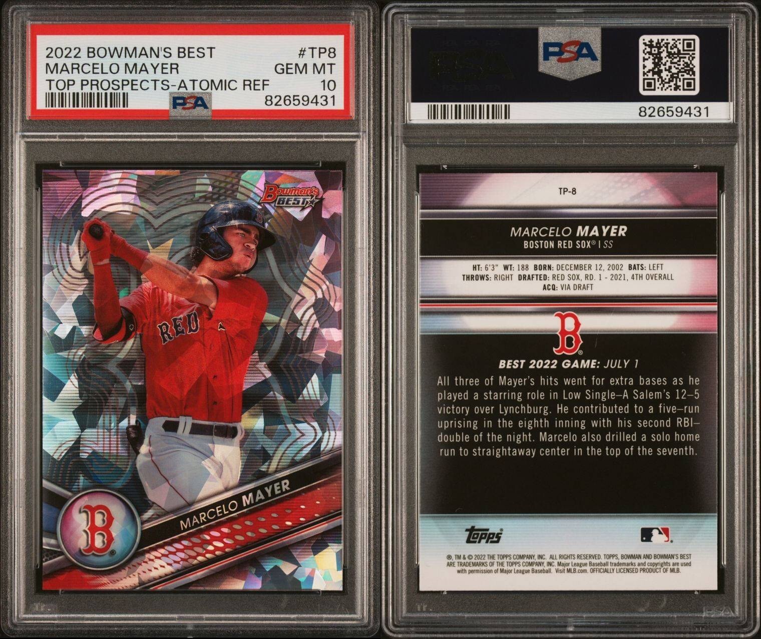 2022 Bowman's Best - Top Prospects Marcelo Mayer #TP-8 Atomic Refractor ...