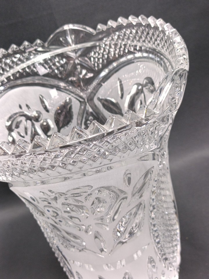 Heavy Irena Poland Lead Crystal Glass Vase Beautiful Large Unique VGC ...