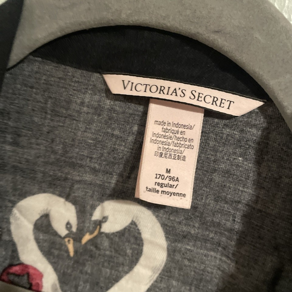 Victoria Secret Pajama Set Black White Swan Print Button Up Long ...