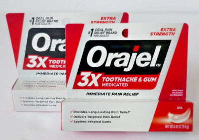 (2) Orajel 3X for Toothache & Gum Pain: Maximum Gel Tubes 0.42oz Extra ...