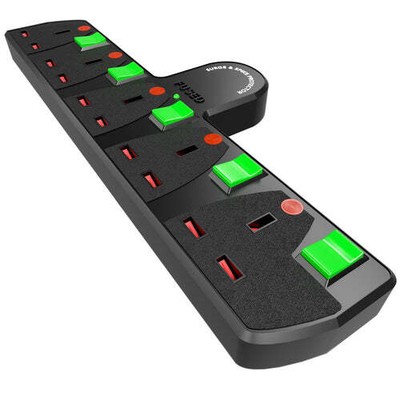 Duronic S125B 5-Way Multi Socket Adapter, 5 Socket Extension, Max ...