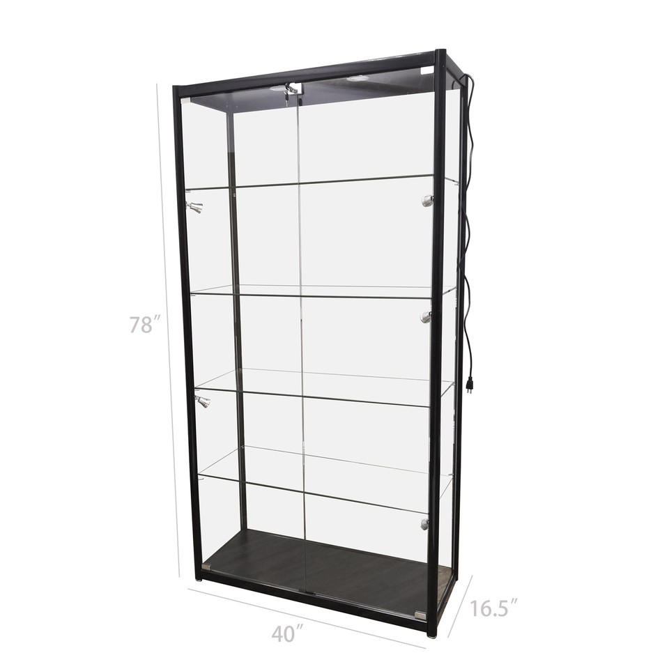 40X16.5X78" Glass Showcase Display Case with LED Lights 5-Tier Shelf ...