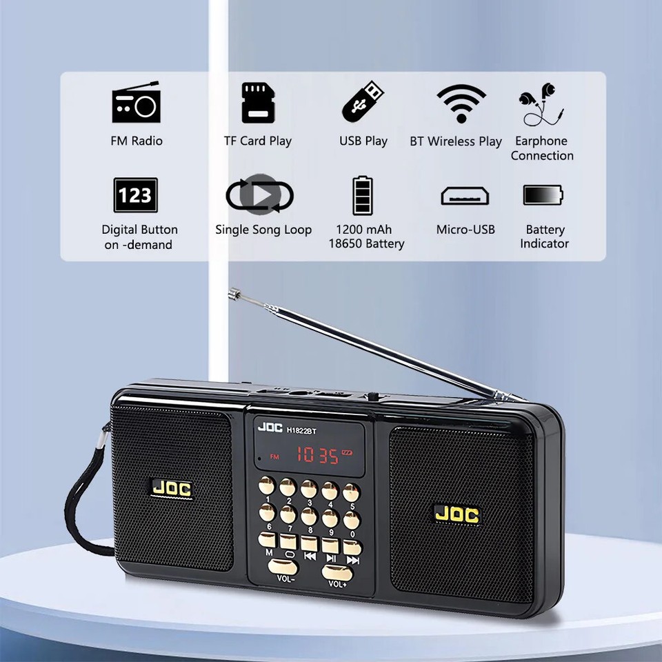 Stereo FM Radio Speakers USB TF Card Player Rechargeable Bluetooth ...