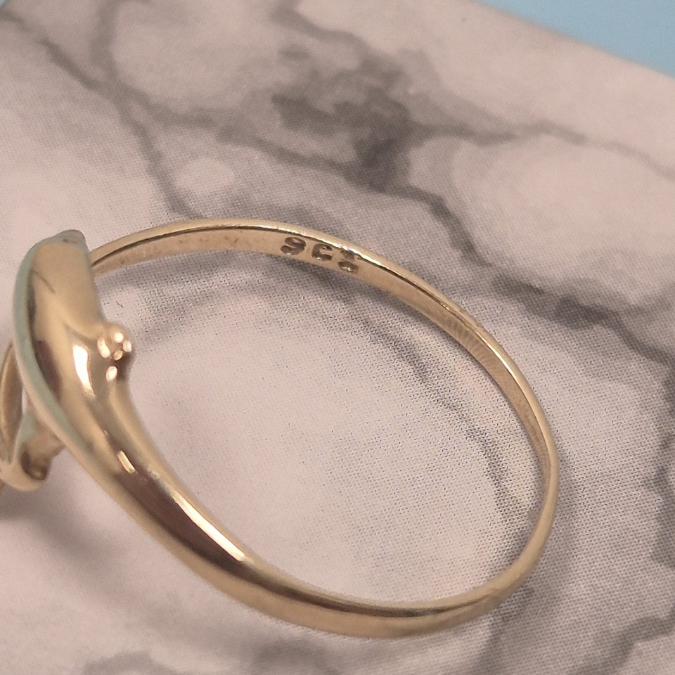 9ct Yellow Gold Dolphin Ring Hallmarked Sea Life Animal Band Ring Size ...
