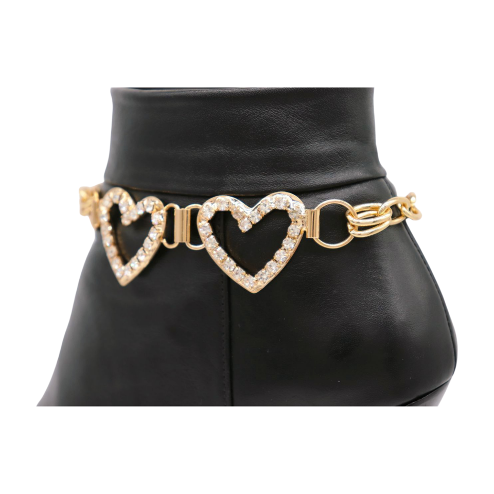 Women Gold Metal Boot Chain Bracelet Shoe Anklet Hearts Love Charm ...