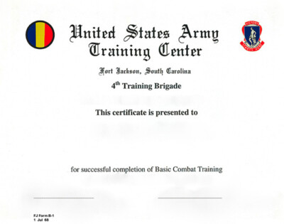 C-6 US Army 4th Basic Combat Training Certificate Ft. Jackson, SC form ...