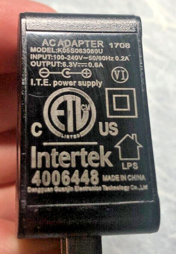 Intertek 4006448 model: K05S063060U (1708) In 100-240V Out 6.3V 0.6A | eBay
