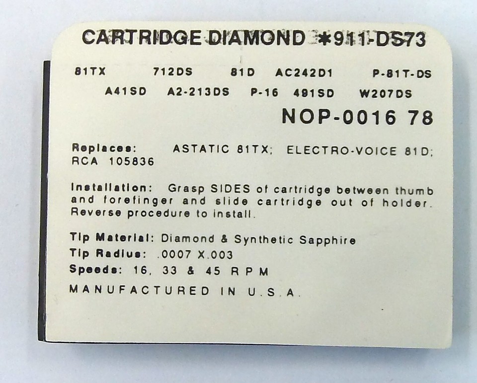 911-DS73 CARTRIDGE NEEDLE for Astatic 81TX 81t 89T 89D for Califone ...