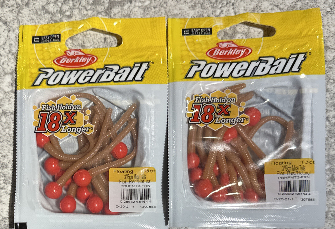 2 Packs Berkley Powerbait 3” Mice Tails Fluorescent Red Natural | eBay