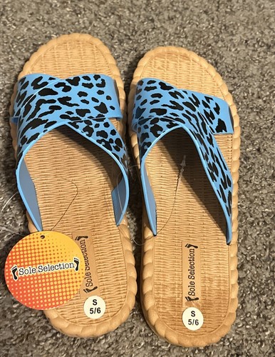 Sandals Flip Flops Slides Sole Selection Size Small Blue Leopard Print ...