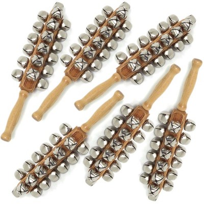 Sleigh Bells Pack of 6, 25 Nickel Plate Jingles, Maple Handle, Leather ...