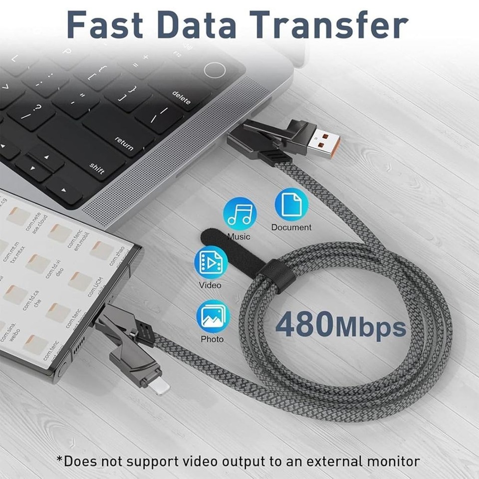 USB C to USB C Cable 6ft 65W 4-in-1 Braided Charging Cable/USB-A/Type-C ...