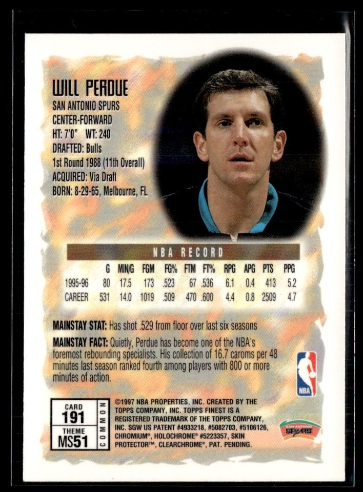 1996-97 Topps Finest Mainstays Will Perdue #191 | eBay