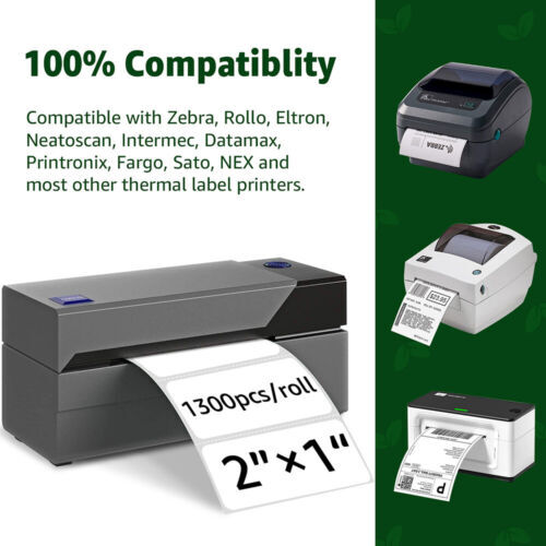 2"x1" Direct Thermal Barcode SKU Labels, for Rollo&Zebra LP2824 LP2422 ...