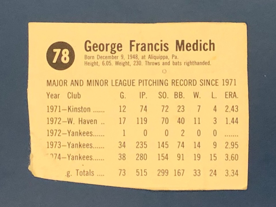 1975 Hostess Baseball George Doc Medich #78 VG-EX New York Yankees | eBay