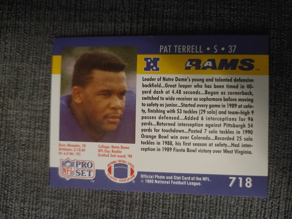 1990 Pro Set Football Pat Terrell Los Angeles Rams Draft Picks #718 | eBay
