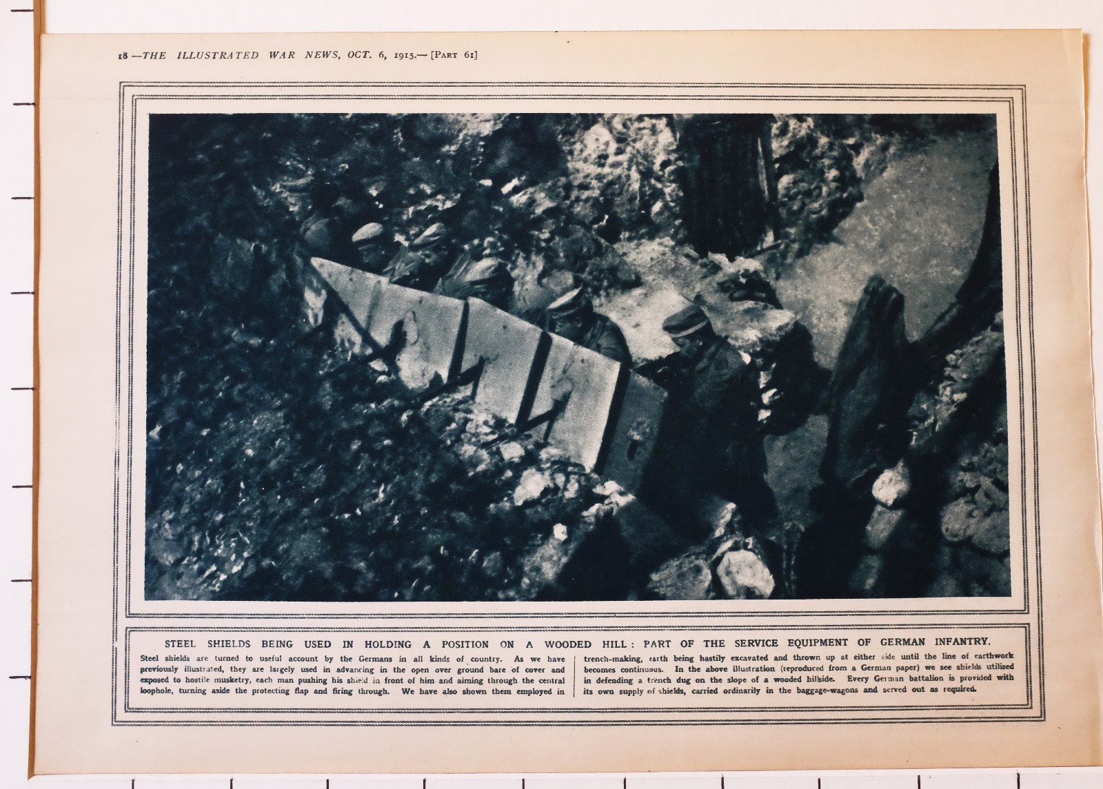 1915 WWI WW1 PRINT STEEL SHIELDS HOLDING POSITION SERVICE EQUIPMENT ...