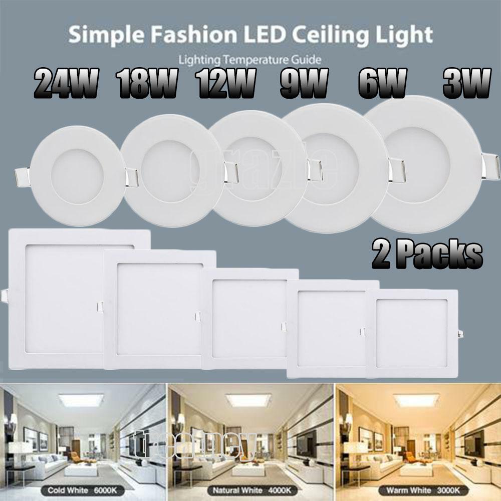 2X LED Recessed Light Panel Ceiling Down Light Ultra Slim Round Square ...