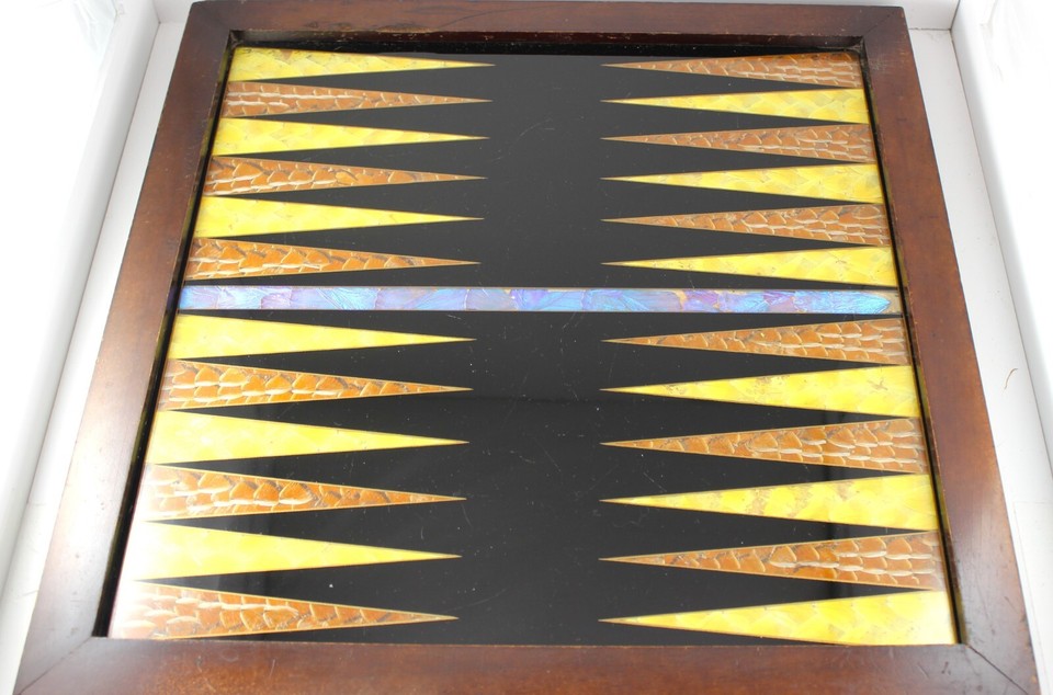 Vintage Butterfly Wing Backgammon Board Wood Frame Glass Top 17.5 ...