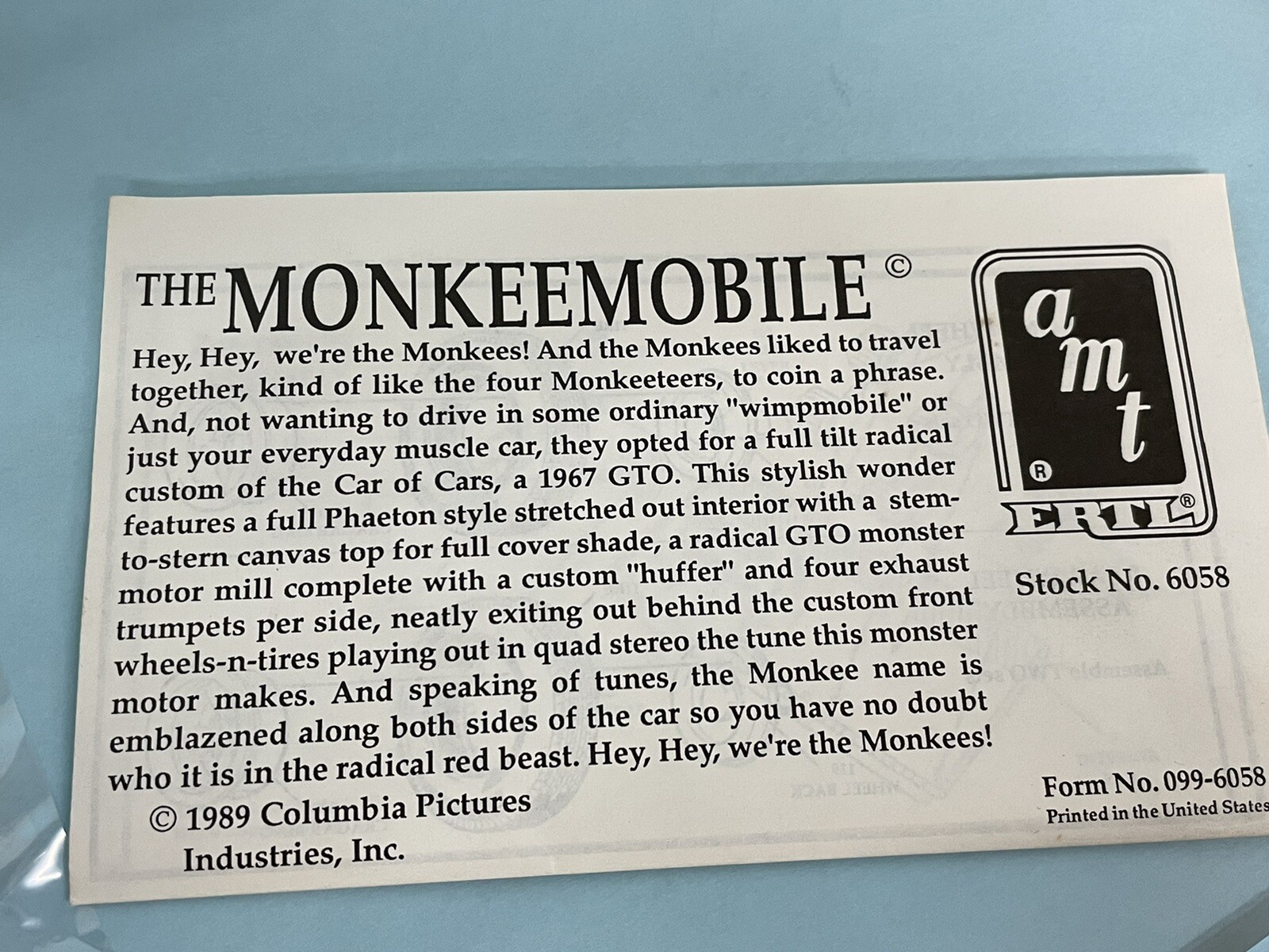 Ertl Blueprinter Monkee Mobile Model Car Kit 1967 GTO 1/25 Mountain ...