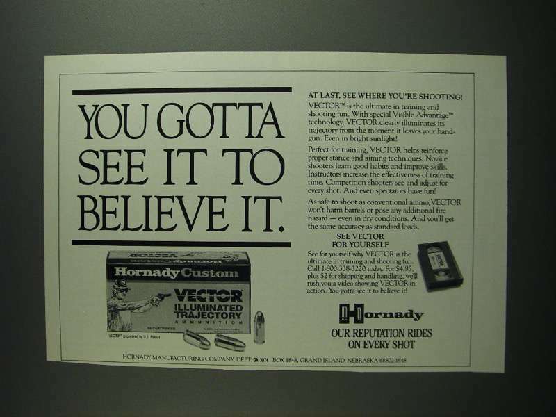 1994 Hornady Vector Illuminated Trajectory Ammunition Ad - See it to ...