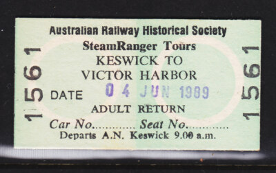 RAILWAY TICKET: AUSTRALIAN RAILWAYS HISTORICAL SOCIETY STEAM RANGER ...