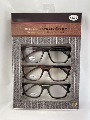 NIB +2.00 Box Set 3 Pairs M By Max Studio Reading Glasses Readers | eBay