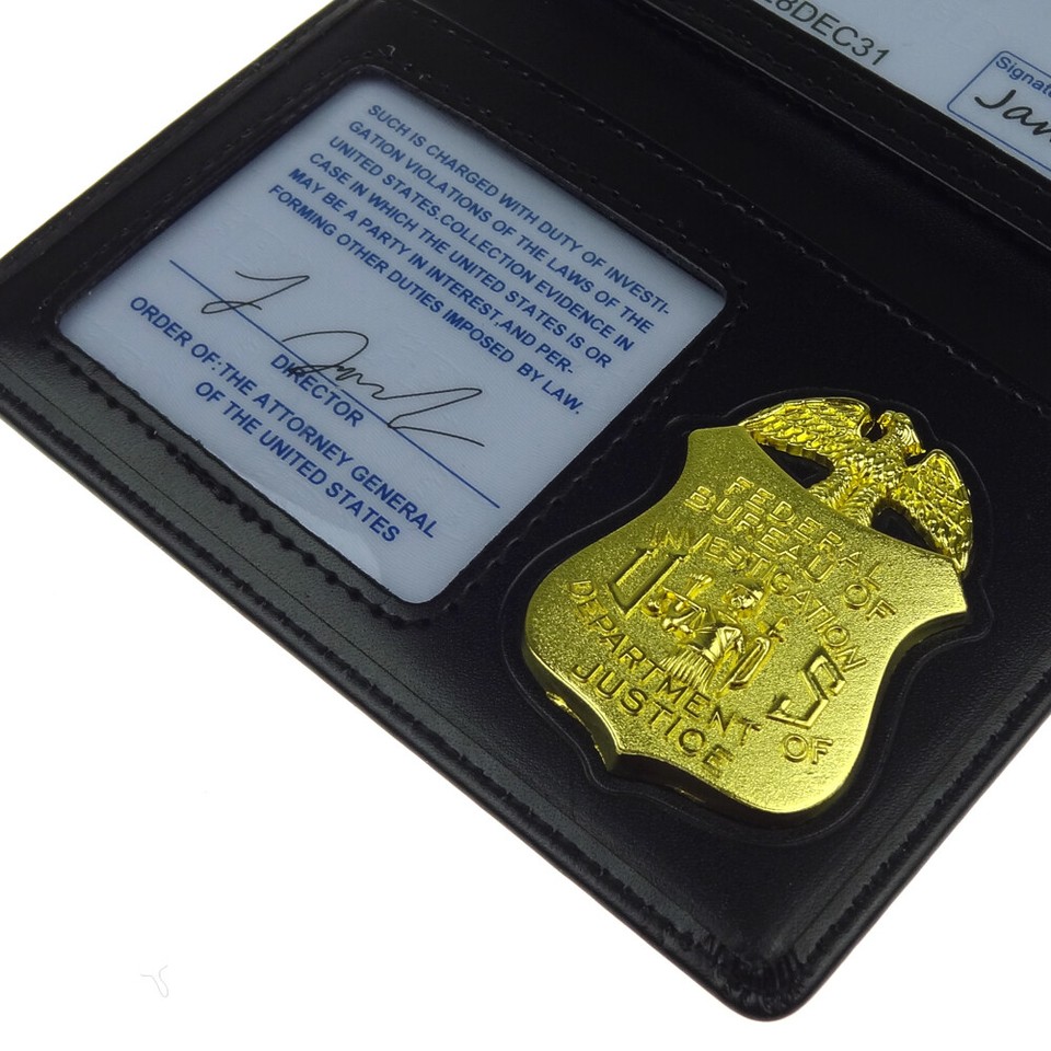 Leather Wallet Driving License ID Card Holder Wallet Case FBI Metal ...