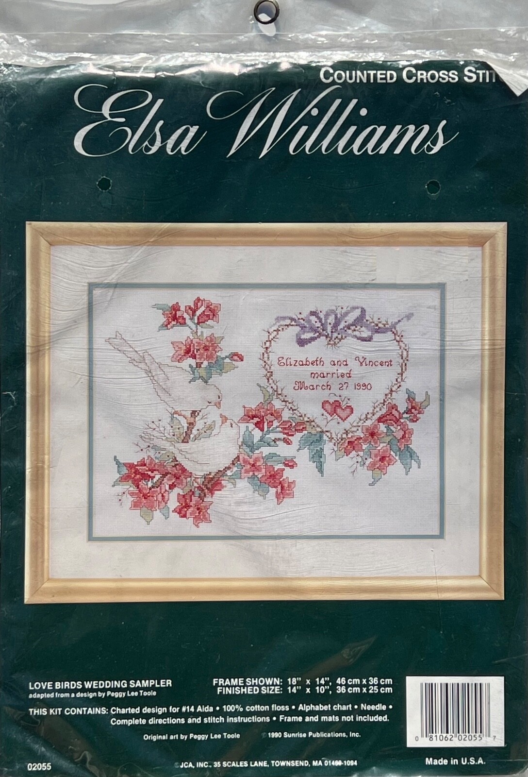 Vintage ELSA WILLIAMS Love Birds Wedding Sampler counted cross stitch ...