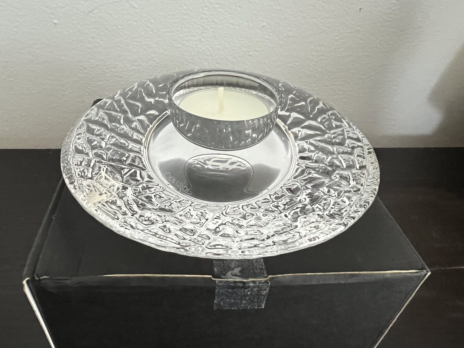 ORREFORS Crystal Discus Votive Tea Light Candle Holder Signed Bubble ...