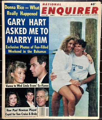 NATIONAL ENQUIRER Newspaper - Gary Hart Donna Rice Scandal 1987 ...