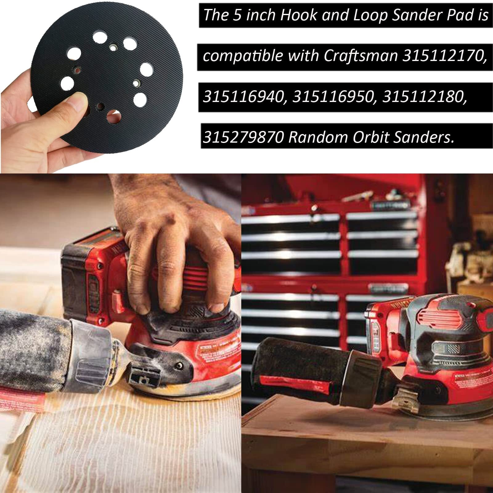 Tockrop 5 Inch 8 Hole Hook and Loop Sander Backing Pad for Craftsman ...
