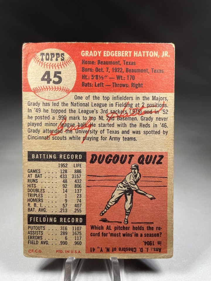 1953 Topps Baseball Grady Hatton #45 Cincinnati Reds | eBay