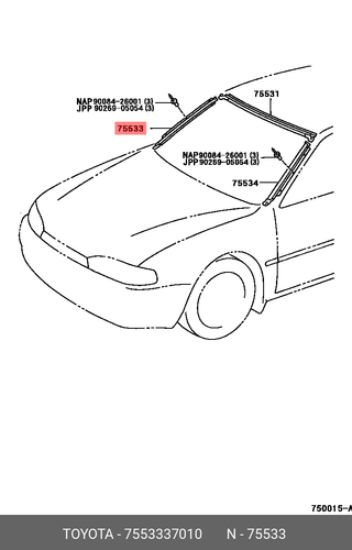 Original moulding, windshield, outside right, 7553337010 for TOYOTA ...
