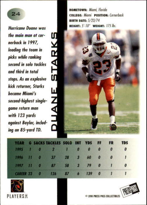 1998 Press Pass #24 Duane Starks | eBay