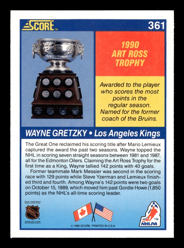 1990 Score Art Ross Trophy Wayne Gretzky #361 Los Angeles Kings | eBay