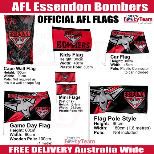 FLAGS - AFL Essendon Bombers - Game Day, Cape Wall, Car, Kids, Flag ...