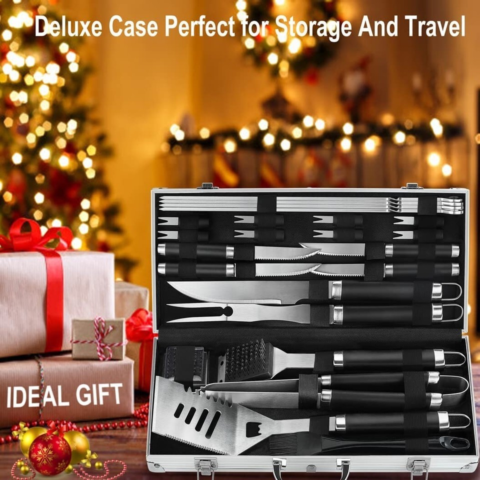 POLIGO 24PCS BBQ Grill Tool Set w/Aluminum Case--Black Handle ...