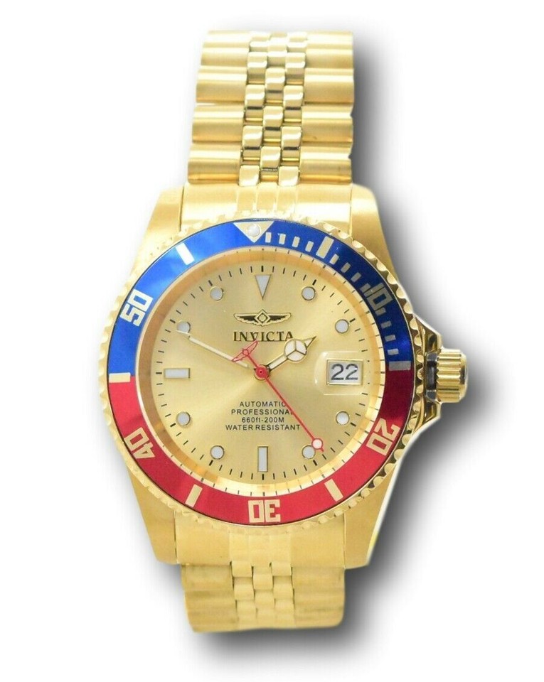 Invicta Pro Diver Automatic Men's 42mm Gold Dial Pepsi Bezel Watch ...