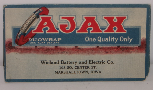 1940s? AJAX Duowrap Tires Marshalltown IA Wieland Battery & Electric ...