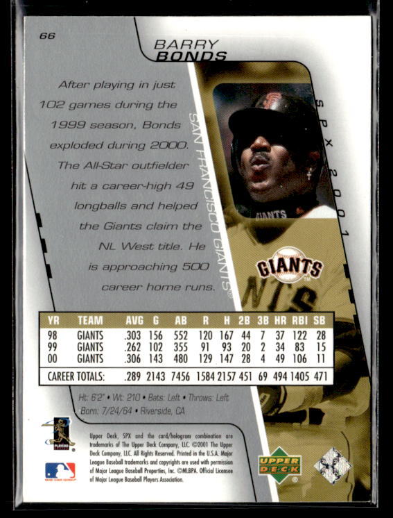 2001 SPX #66 Barry Bonds EX / Near Mint | eBay